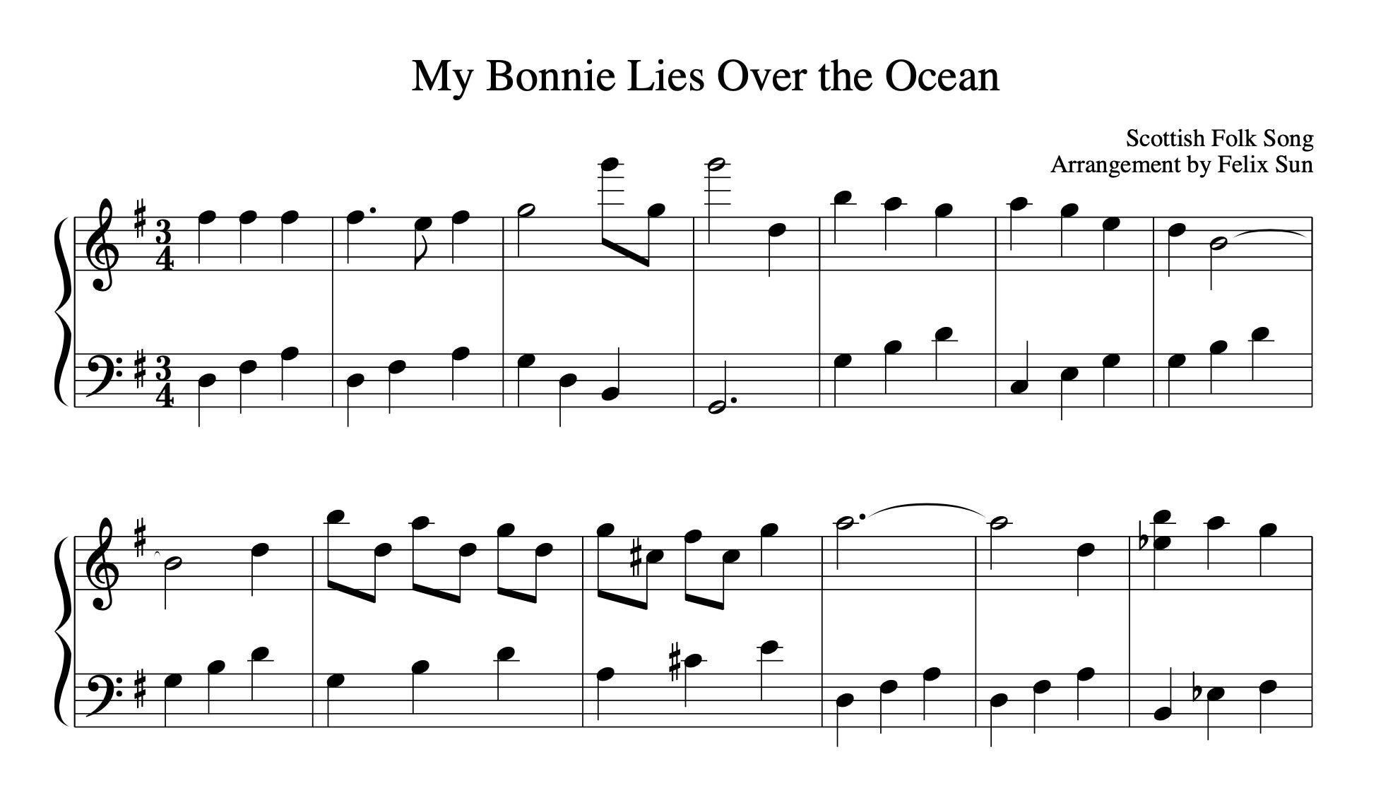 My Bonnie Lies Over the Ocean (piano Sheet Music) - Beautiful Easy ...