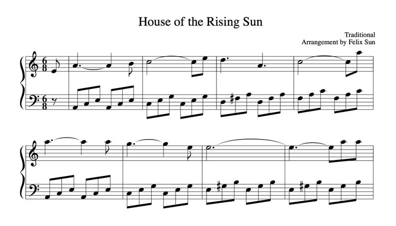 House of the Rising Sun (piano Sheet Music) - Beautiful Easy ...