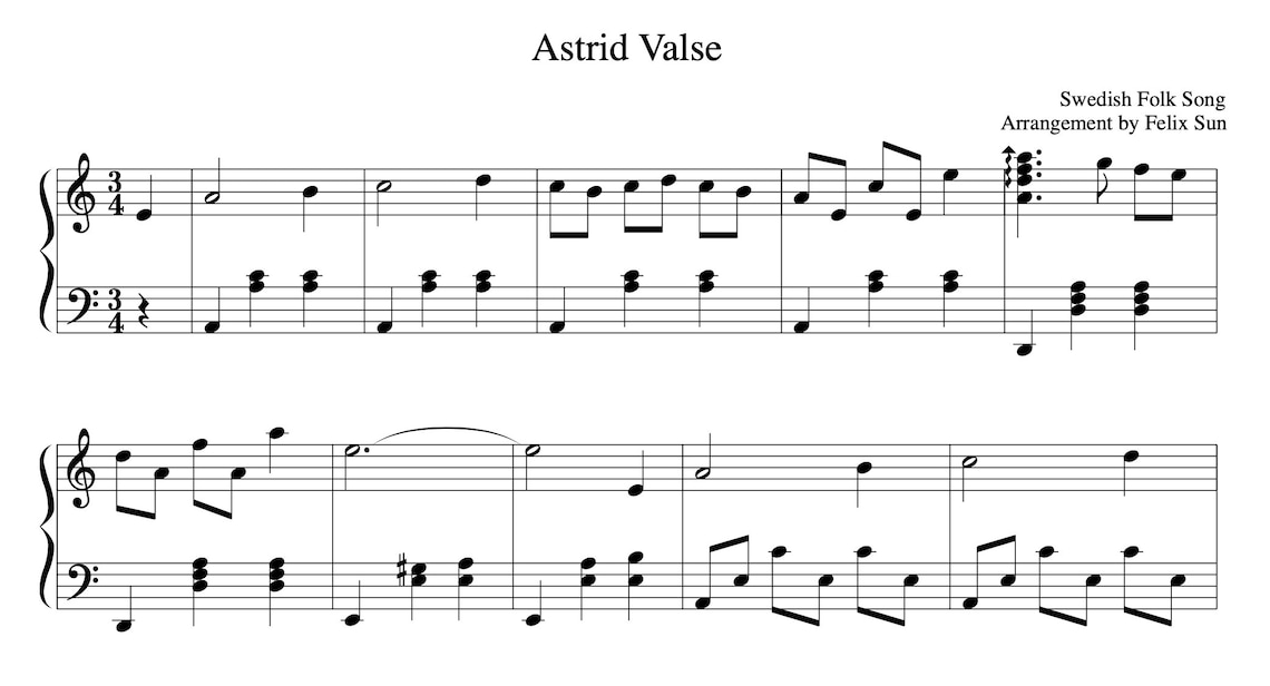 Astrid Valse | Piano Sheet Music - Beautiful Swedish Waltz - Digital ...