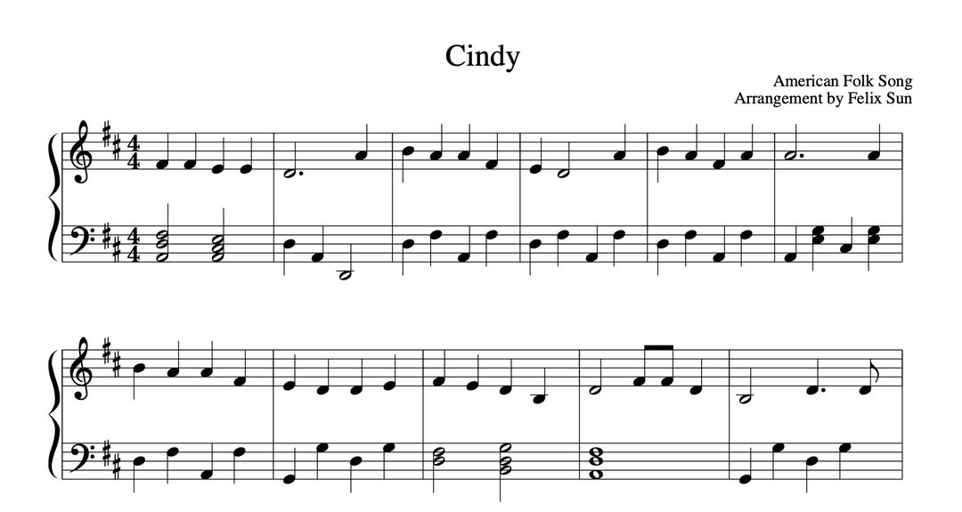 Cindy (piano Sheet Music) - American Folk Song - Beautiful Easy ...