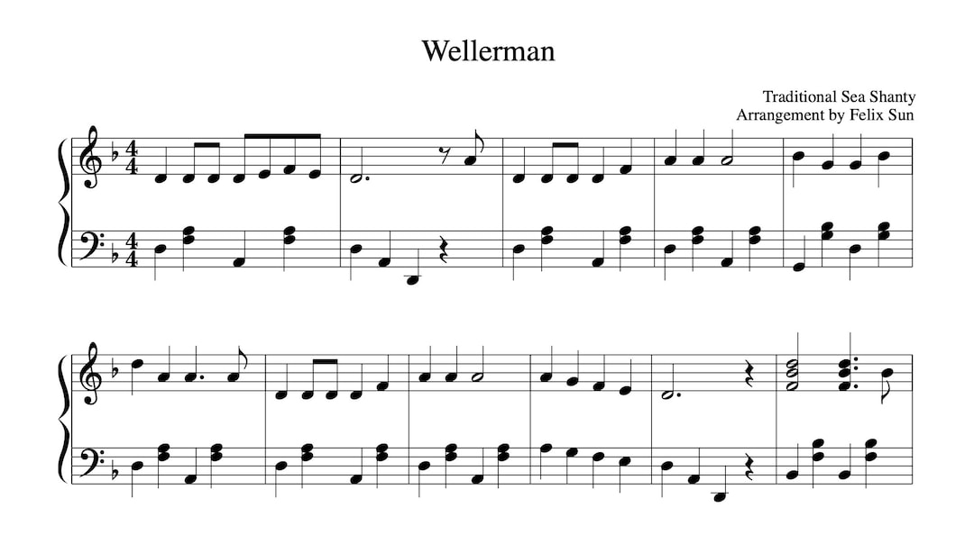 Wellerman (piano Sheet Music) - Fun Easy Arrangement - Sea Shanty ...