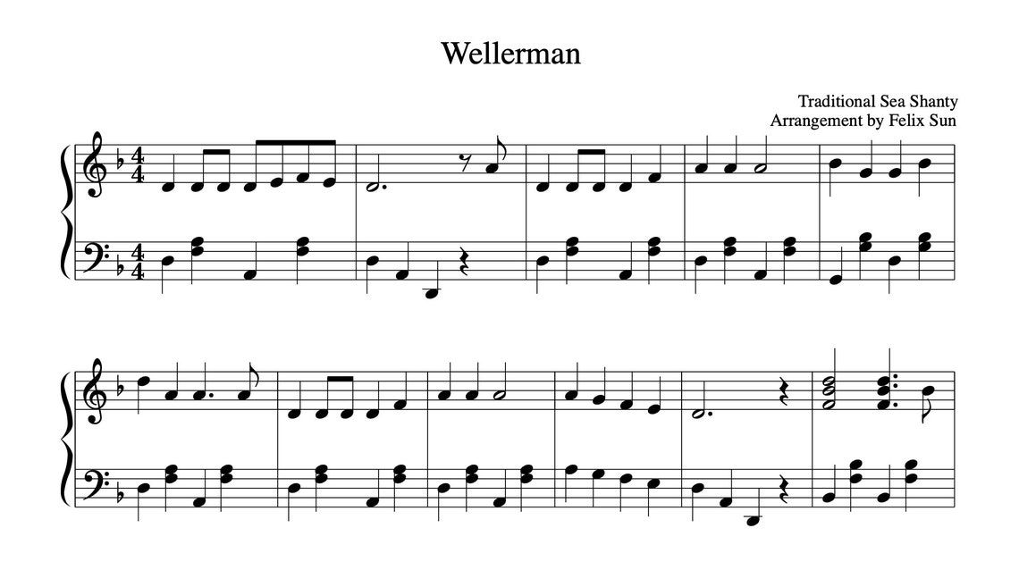 Wellerman (piano Sheet Music) - Fun Easy Arrangement - Sea Shanty ...