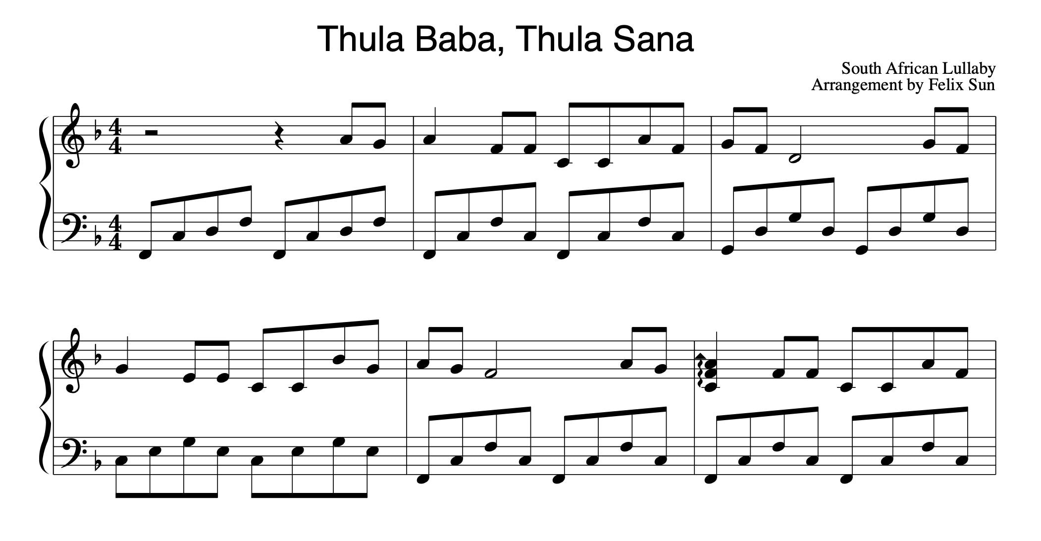 Thula Baba, Thula Sana (piano Solo - South African Lullaby) | Sheet ...