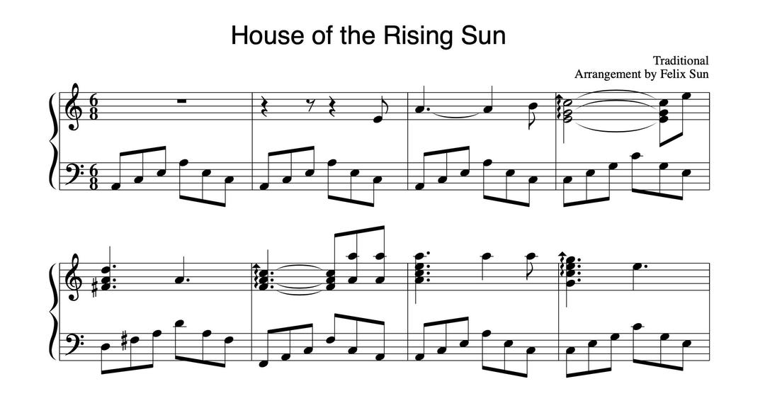 House of the Rising Sun (piano Sheet Music) - Digital Download - Etsy
