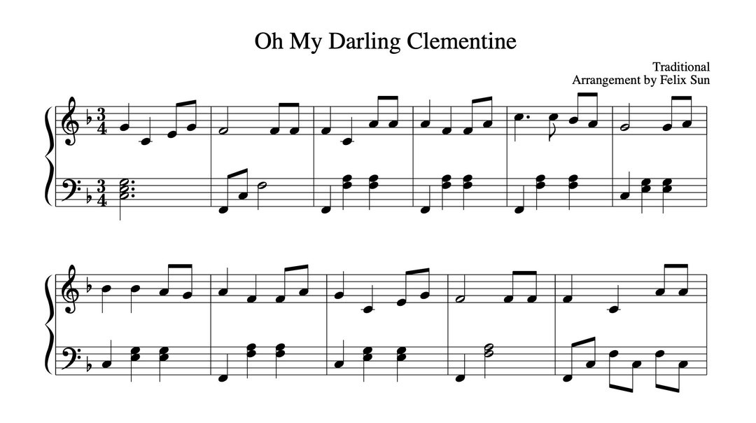 Oh My Darling Clementine (piano Sheet Music) - Beautiful Easy ...