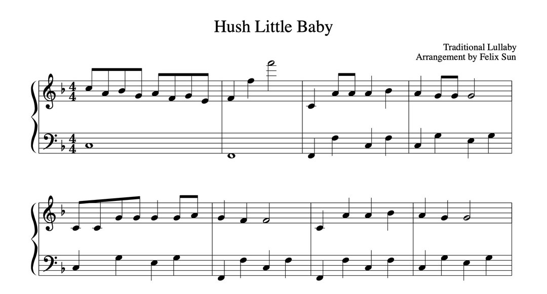 Hush Little Baby (traditional Lullaby) - Piano Sheet Music - Beautiful ...