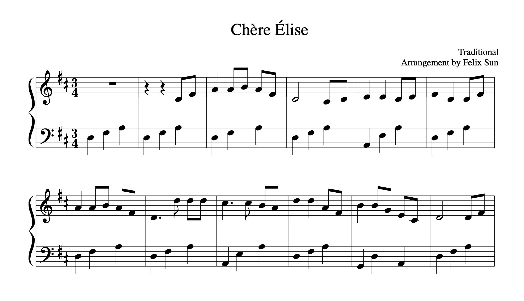Chère Élise (piano Sheet Music) - Beautiful Easy Arrangement for ...