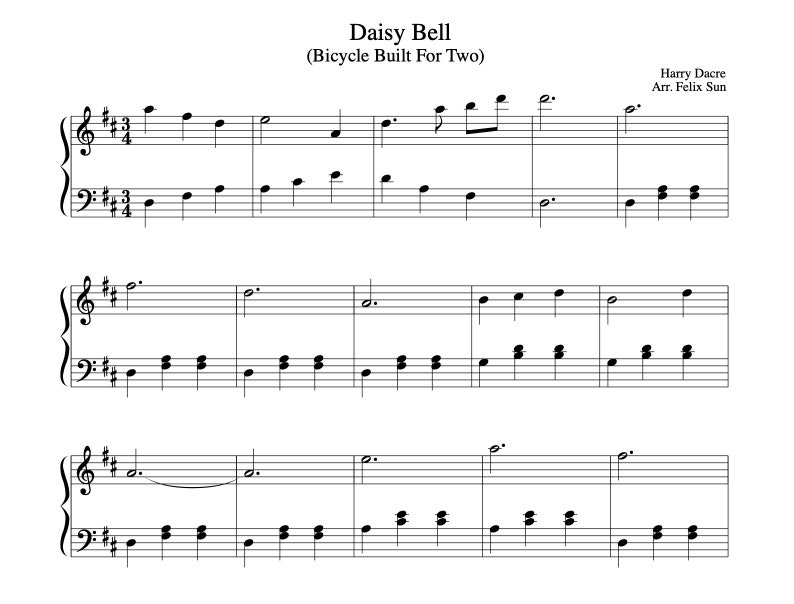 Daisy Bell (bicycle Built for Two) - Piano Sheet Music - Beautiful Easy ...
