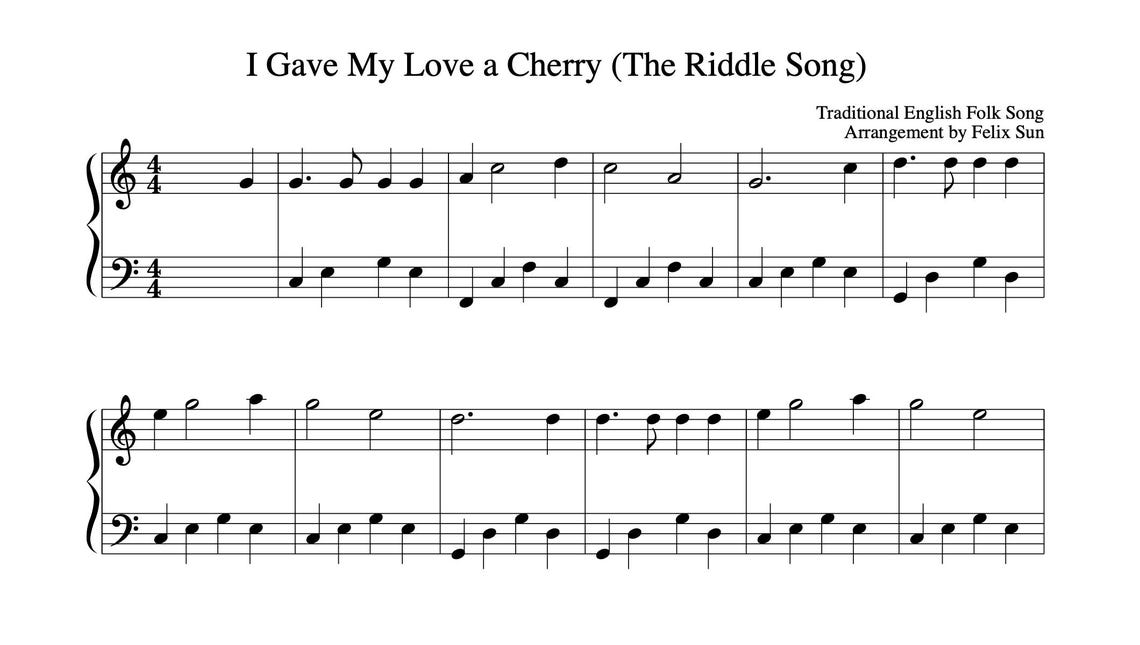 I Gave My Love a Cherry ("the Riddle Song") – Piano Sheet Music ...