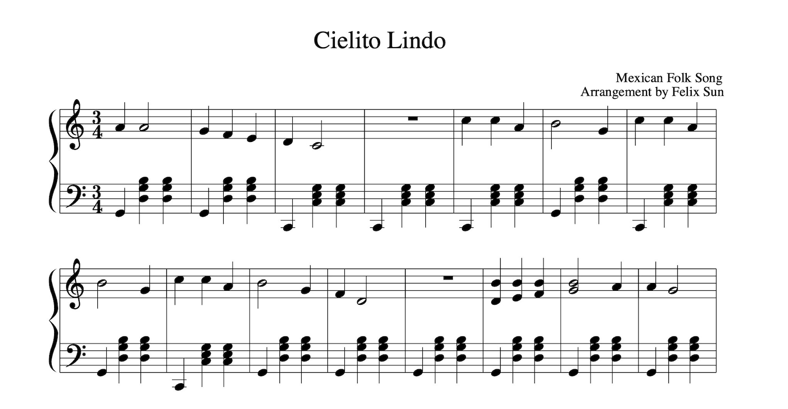 Cielito Lindo - Piano Sheet Music (mexican Folk Song) - Digital ...