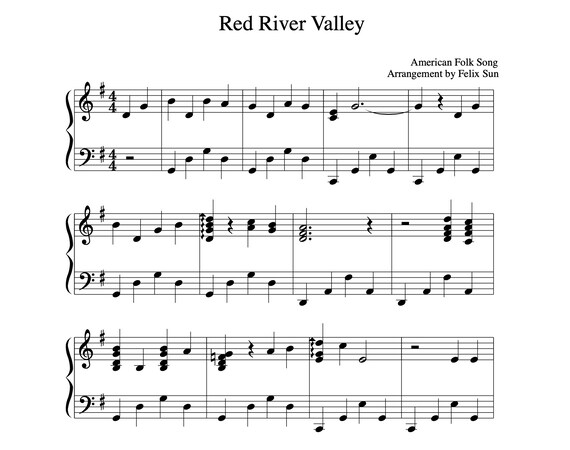 Red River Valley Piano Sheet Music Cowboy Folk Song | Etsy