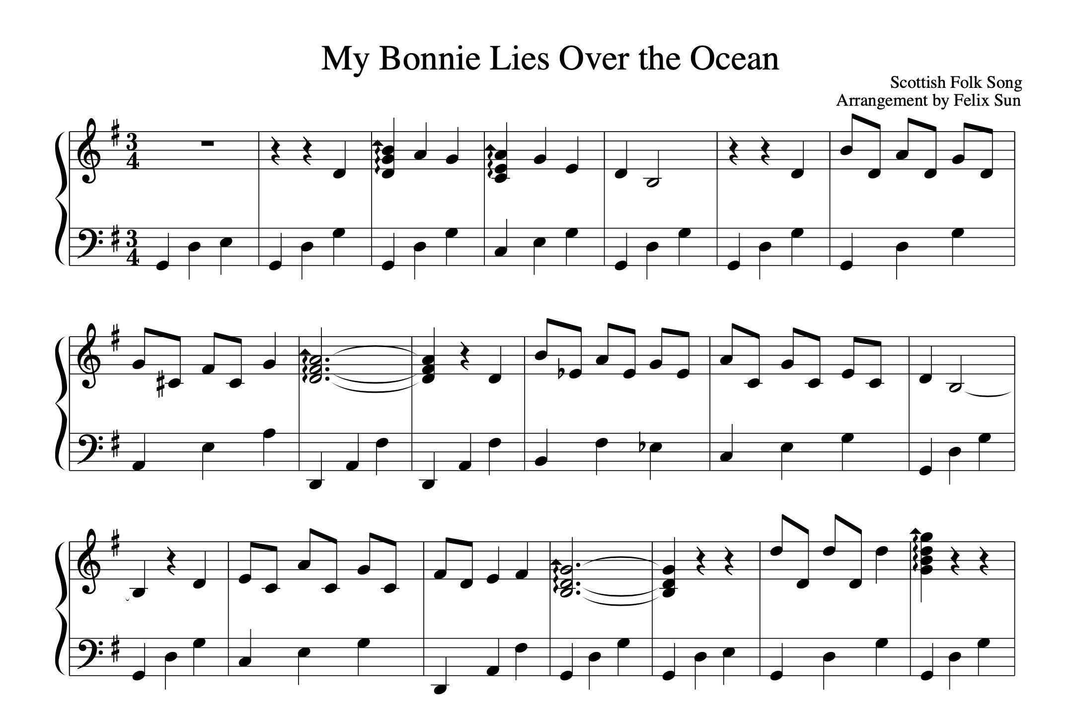 My Bonnie Lies Over the Ocean (piano Sheet Music) - Scottish Folk Song ...