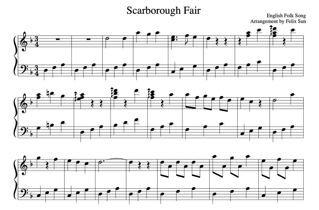 Scarborough Fair piano Solo Beautiful English Folk Song Piano Sheet ...