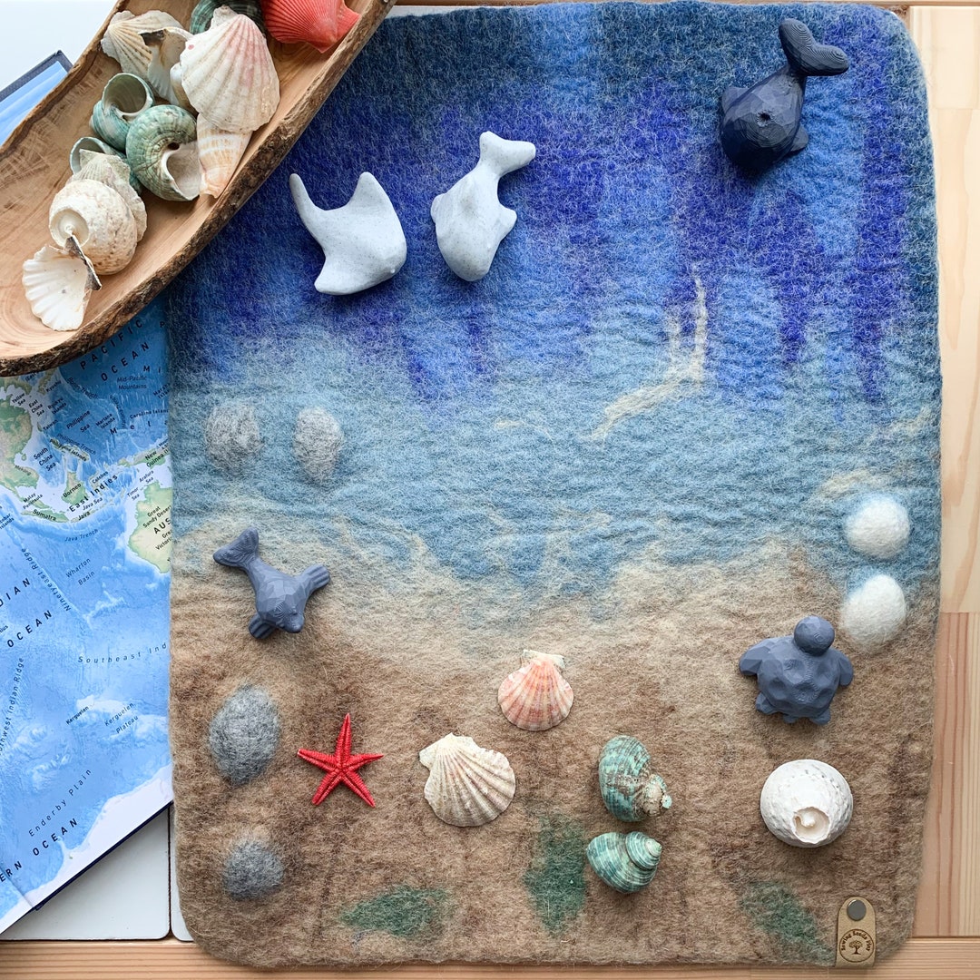 1 Felted Beach / Ocean Scene Imagination Mat (photography Props Not ...