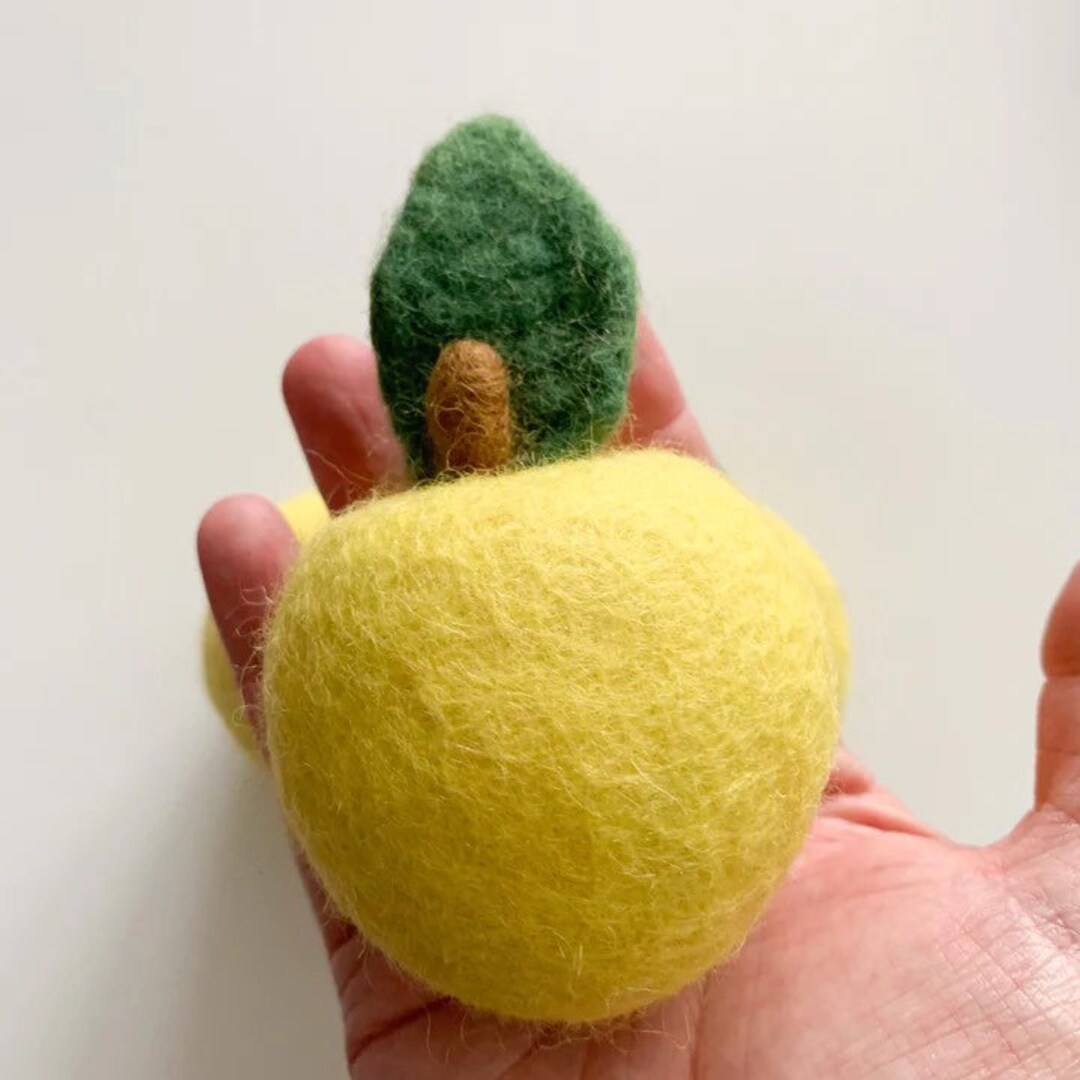 1 Large Felt Yellow Apple - Apple Picking, Needle Felt, Dramatic Play ...