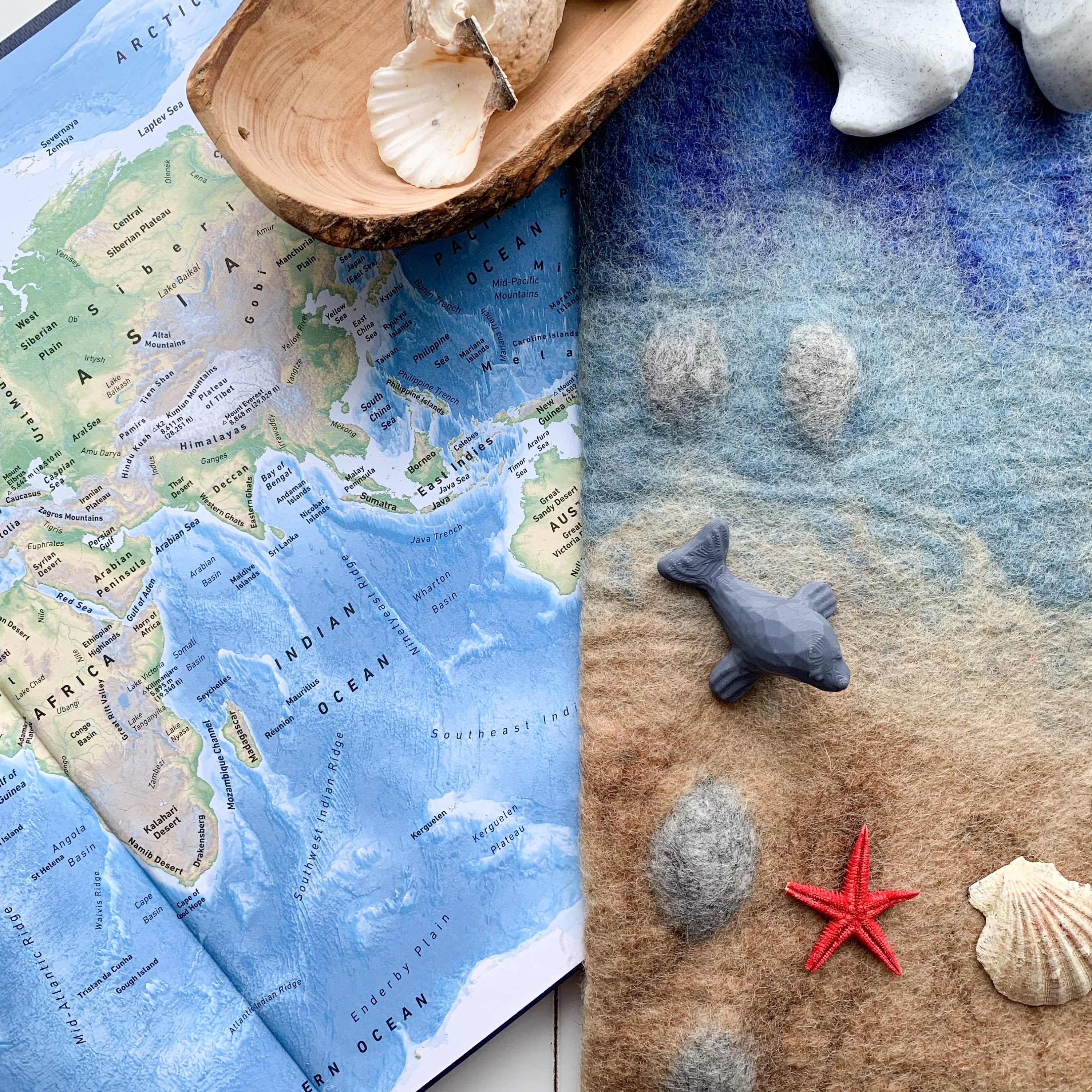 1 Felted Beach / Ocean Scene Imagination Mat (photography Props Not ...