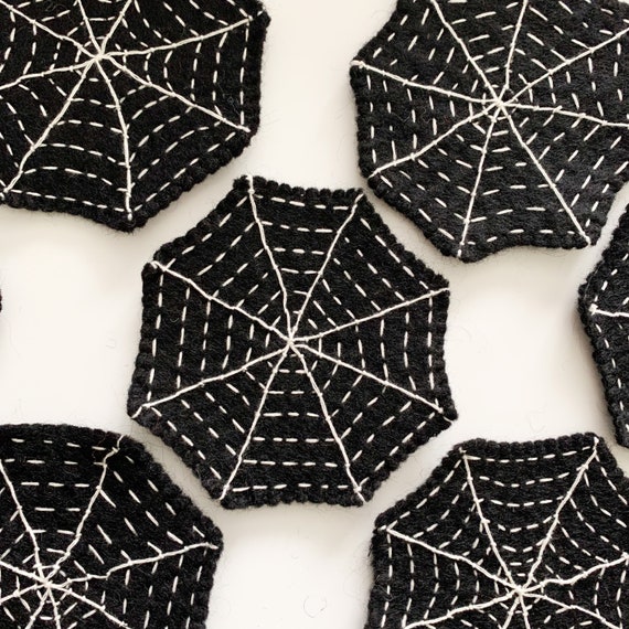 1 Black Stitched Felt Spider Web Spider Decor Spooky Decor - Etsy