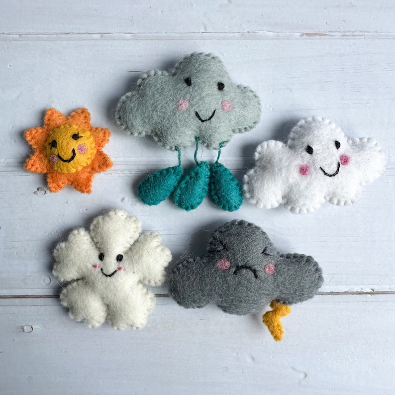 Felt Weather Set of 5 | Weather Play, Weather Mobile, Weather Garland ...