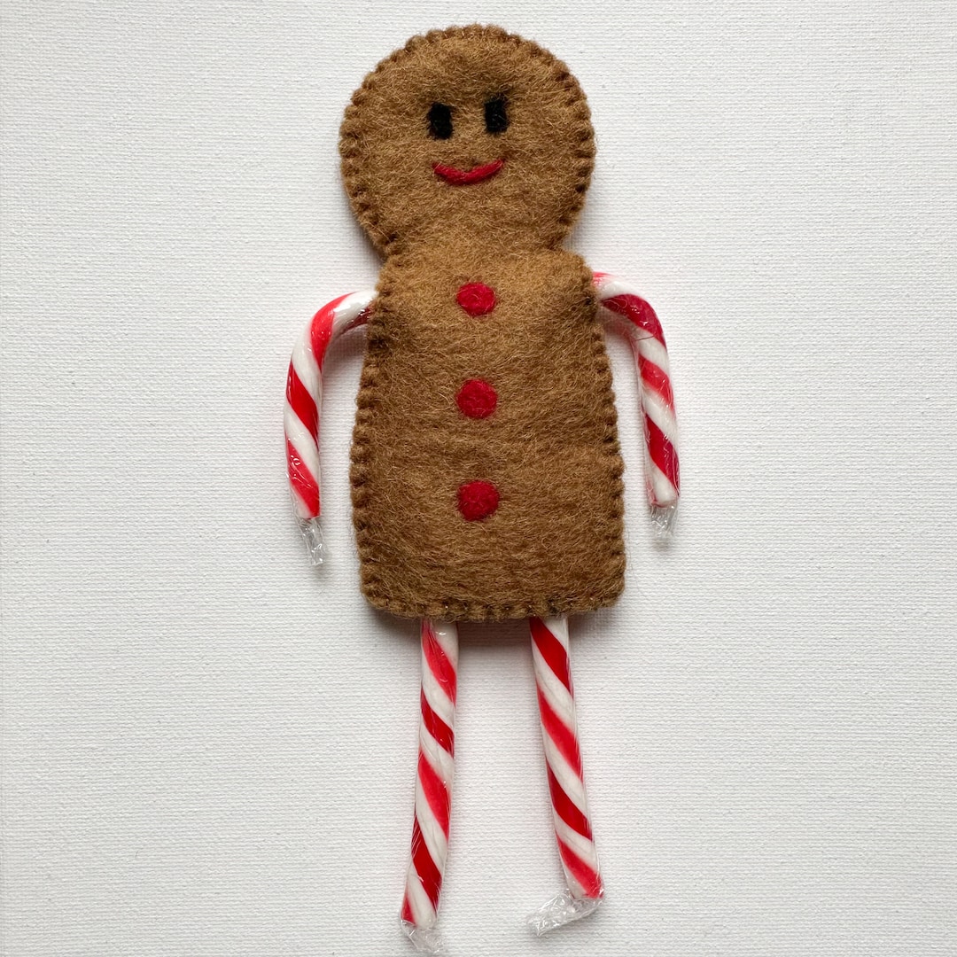 1 Felt Gingerbread Man Candy Cane Holder (candy Canes Not Included ...