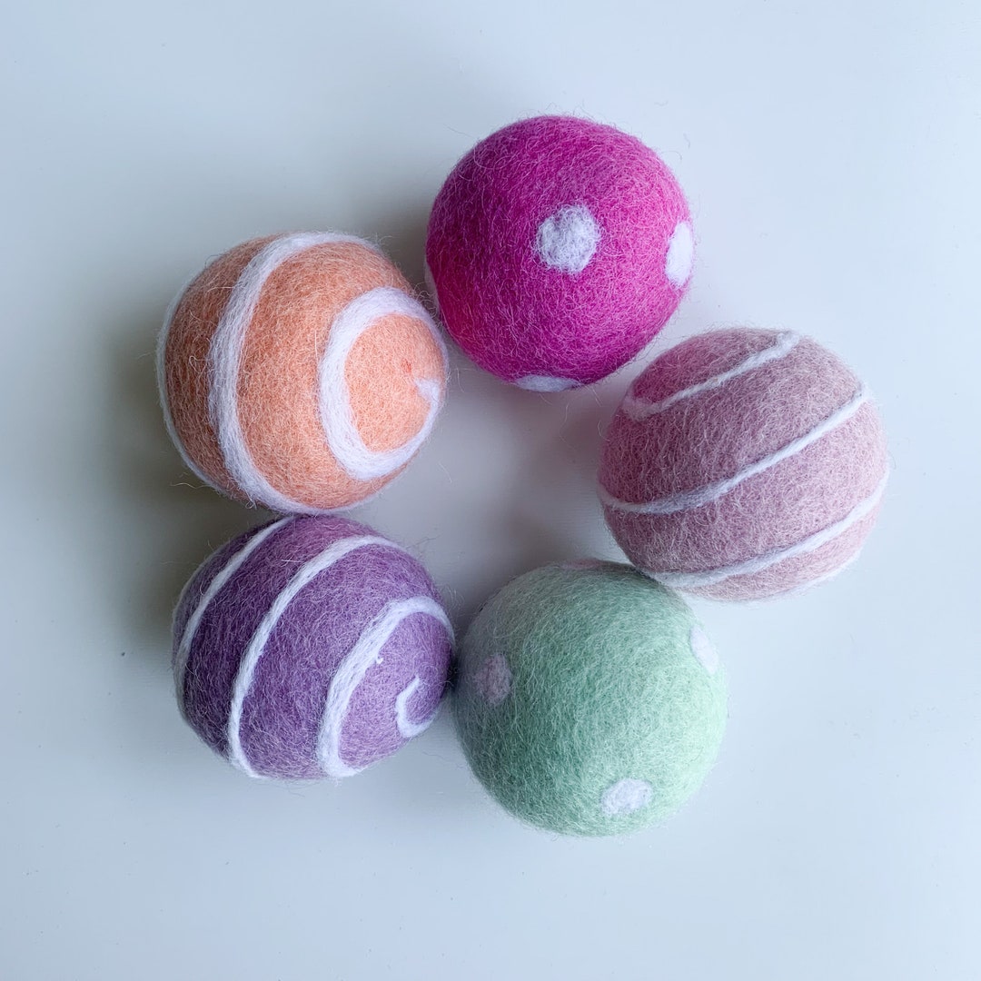 5 Extra Large Fancy Mermaid Rainbow Felt Balls 6cm Sensory Play, Dryer ...