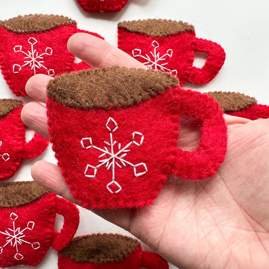 1 Red Flat Stitched Felt Hot Chocolate Cup | Christmas Decor, Winter ...