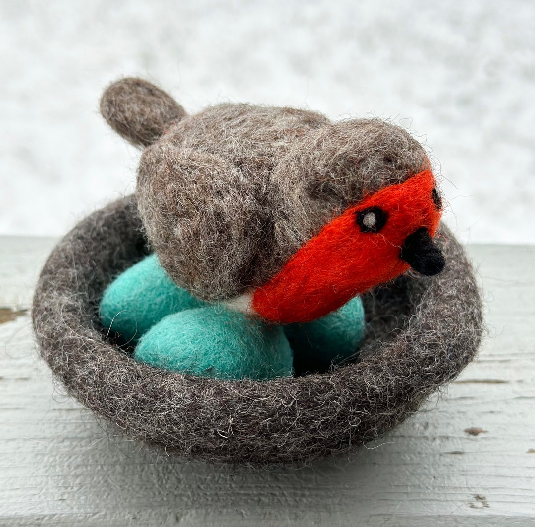 Felt Robin With Felt Nest and 3 Felt Eggs (sold as A Set) | Felted Bird ...