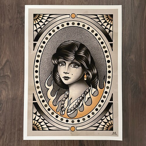Girl With Swallows Traditional Tattoo Flash Art Print - Etsy