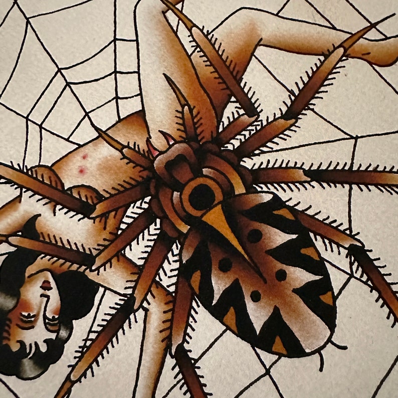 Lady With Spider Traditional Tattoo Flash Art Print - Etsy