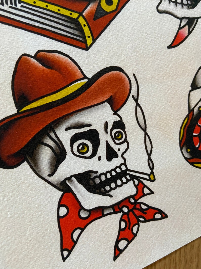 Skulls Traditional Tattoo Flash Set Art Print - Etsy