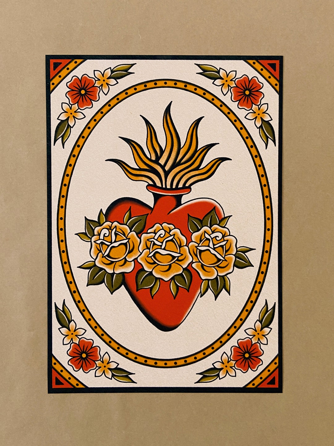 Sacred Heart Traditional Tattoo Flash Art Print - Etsy
