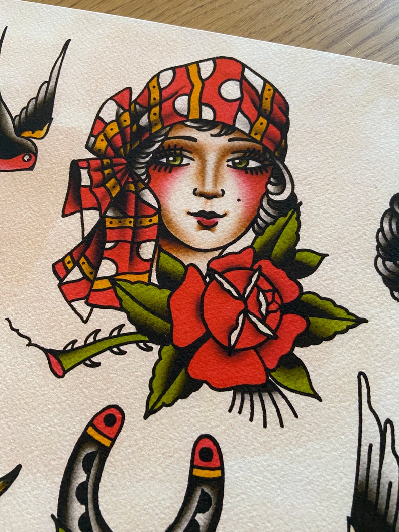 Ladies Set of 2 Traditional Tattoo Flash Art Prints - Etsy UK