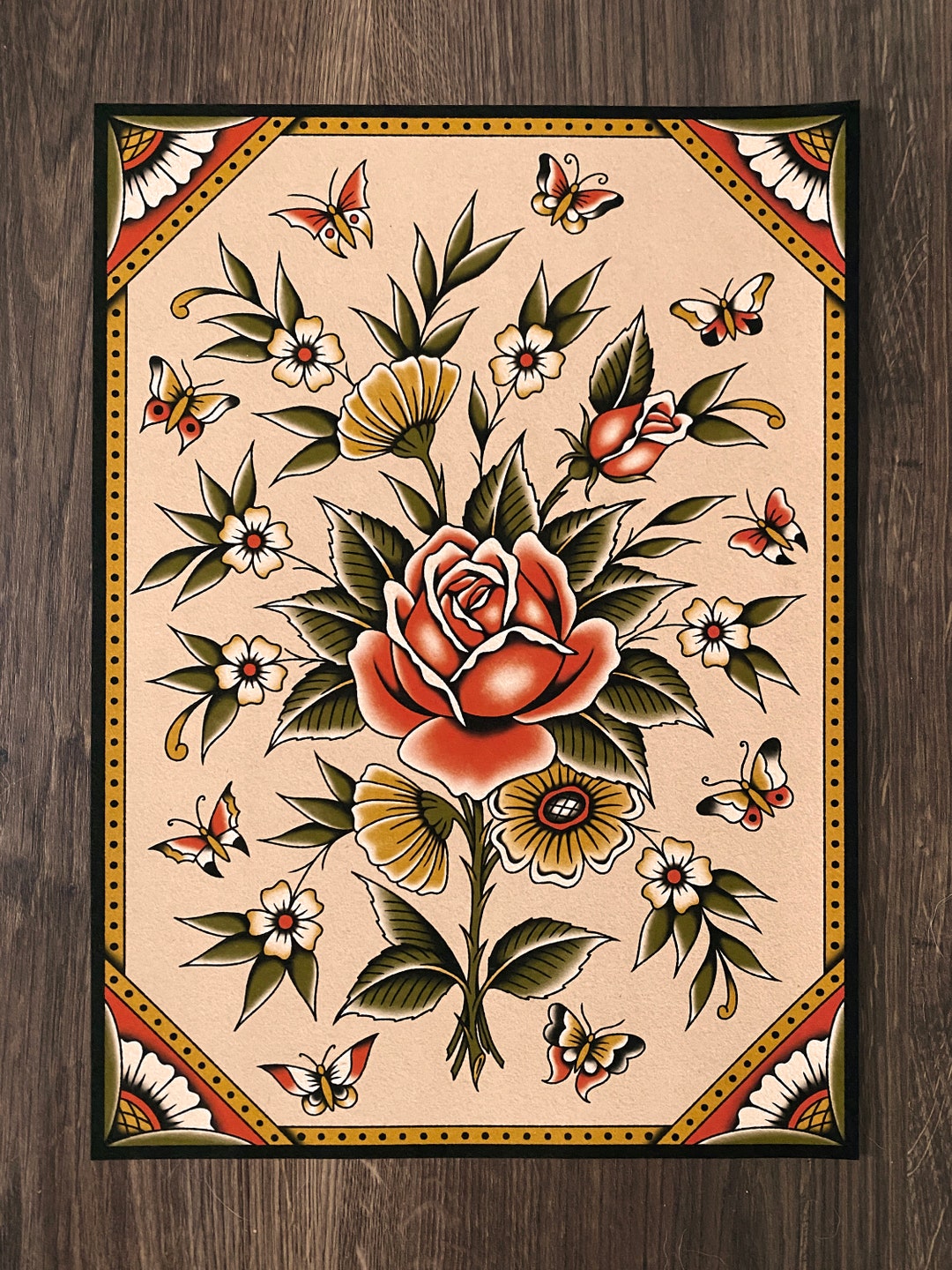 Field Flowers Traditional Tattoo Flash Art Print - Etsy