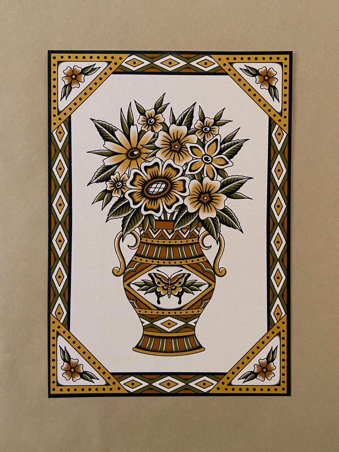 Vase of Flowers Traditional Tattoo Flash Art Print - Etsy