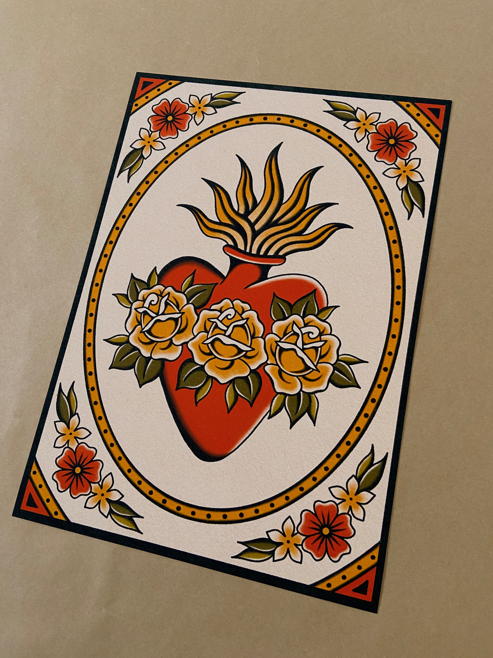 Sacred Heart Traditional Tattoo Flash Art Print - Etsy