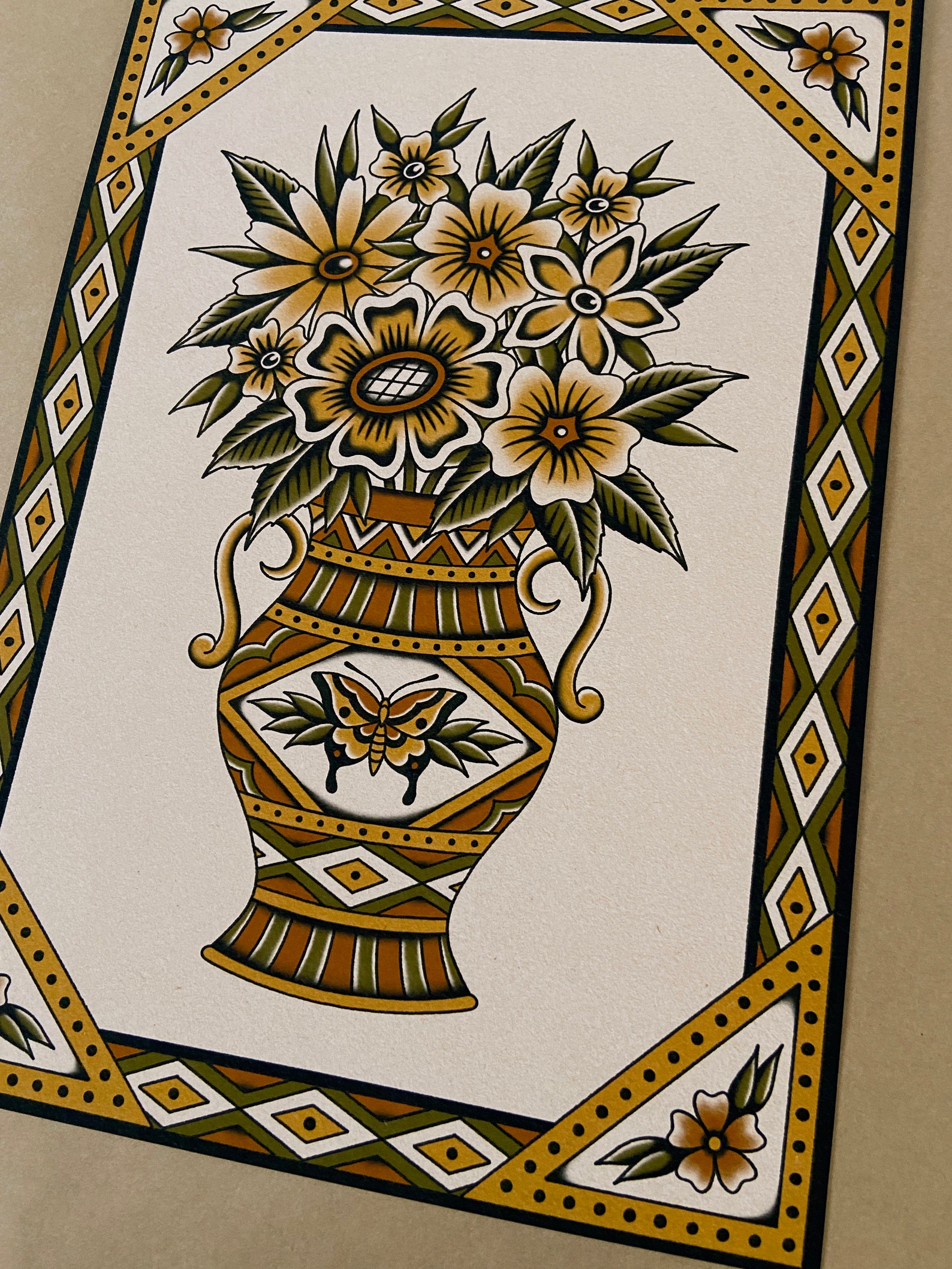 Vase of Flowers Traditional Tattoo Flash Art Print - Etsy