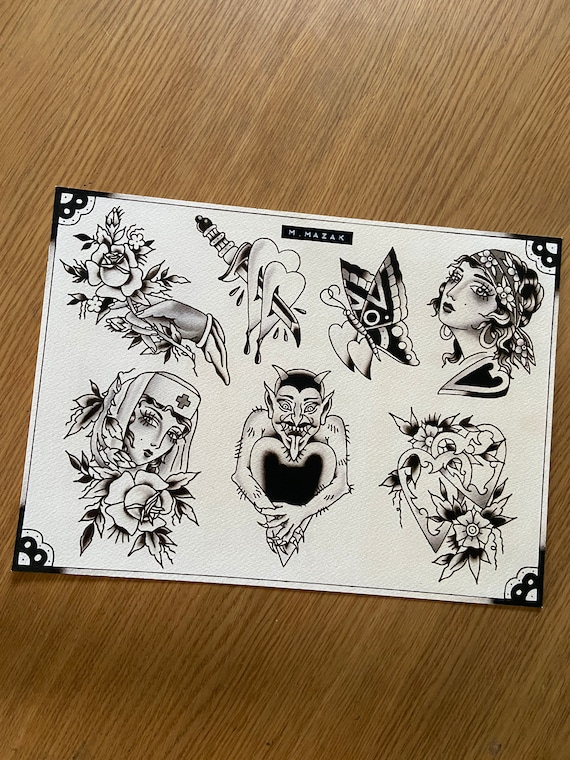 Hearts Traditional Tattoo Flash Art Print - Etsy