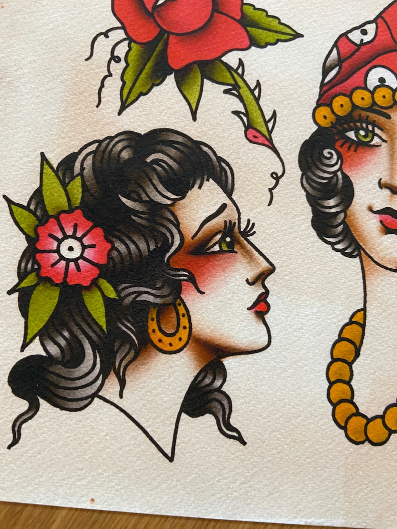 Ladies Set of 2 Traditional Tattoo Flash Art Prints - Etsy