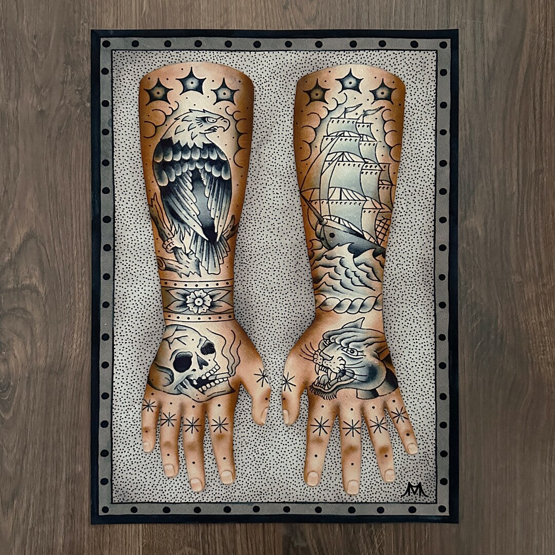Tattooed Hands Traditional Tattoo Flash Art Print - Etsy