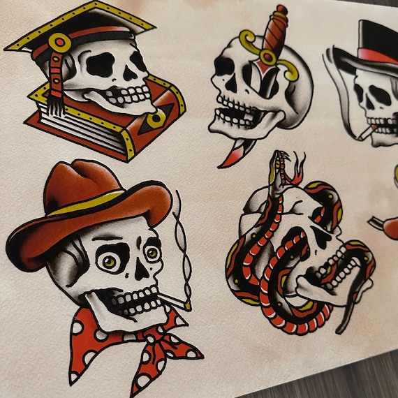 American Traditional Skull Flash
