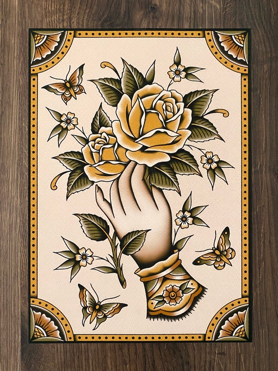 Traditional Rose Tattoo Drawing