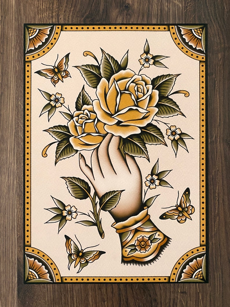 Yellow Roses Traditional Tattoo Flash Art Print - Etsy