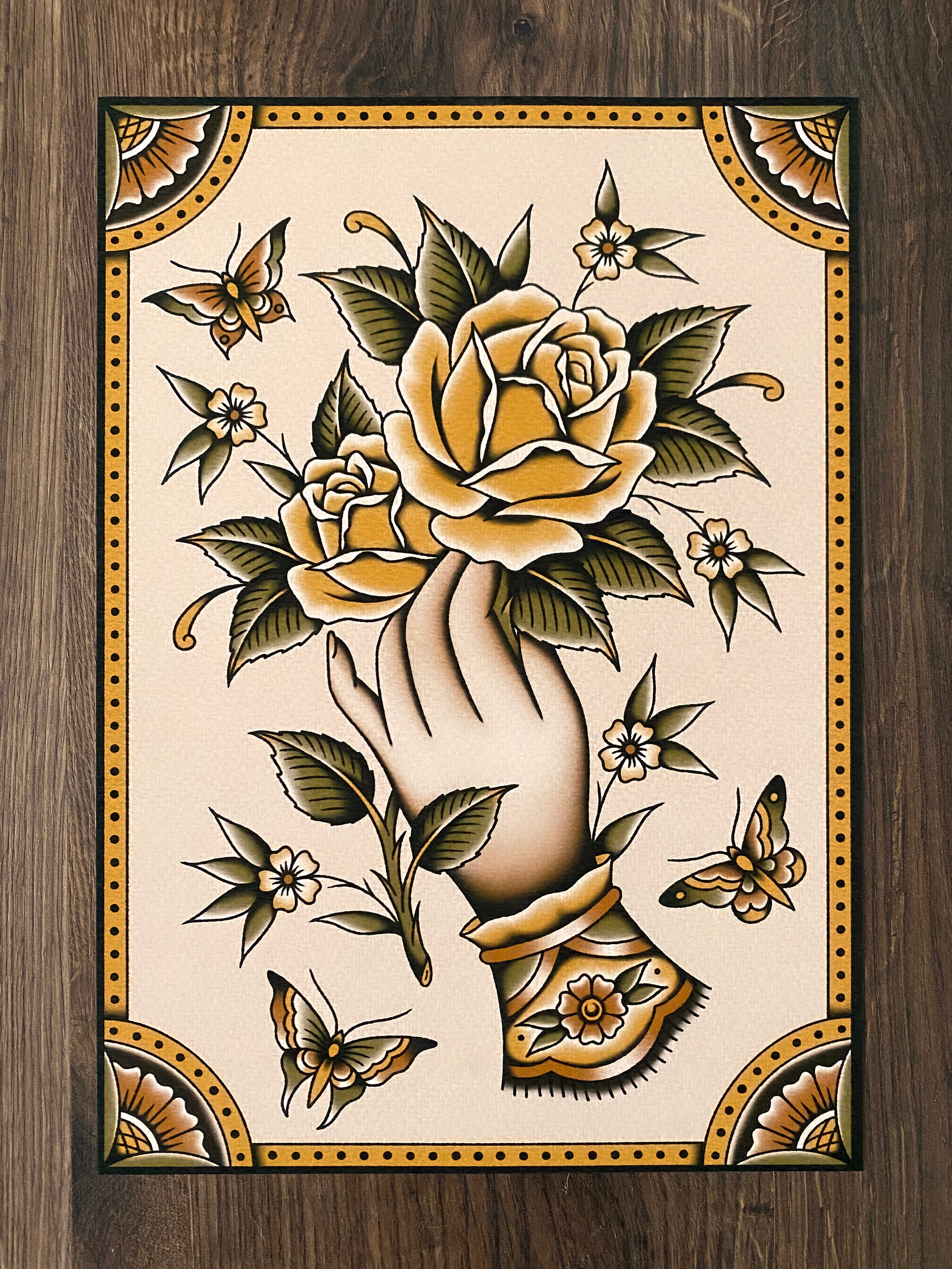 Neo Traditional Rose Tattoo Flash