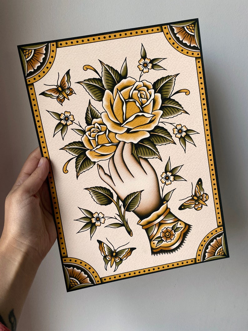 Yellow Roses Traditional Tattoo Flash Art Print - Etsy