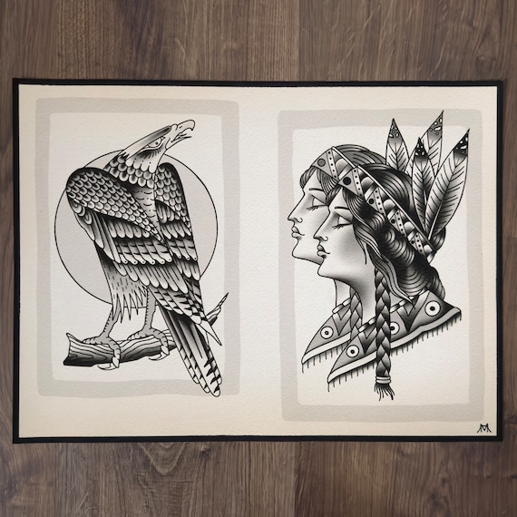 Native American Girl Tattoo Flash