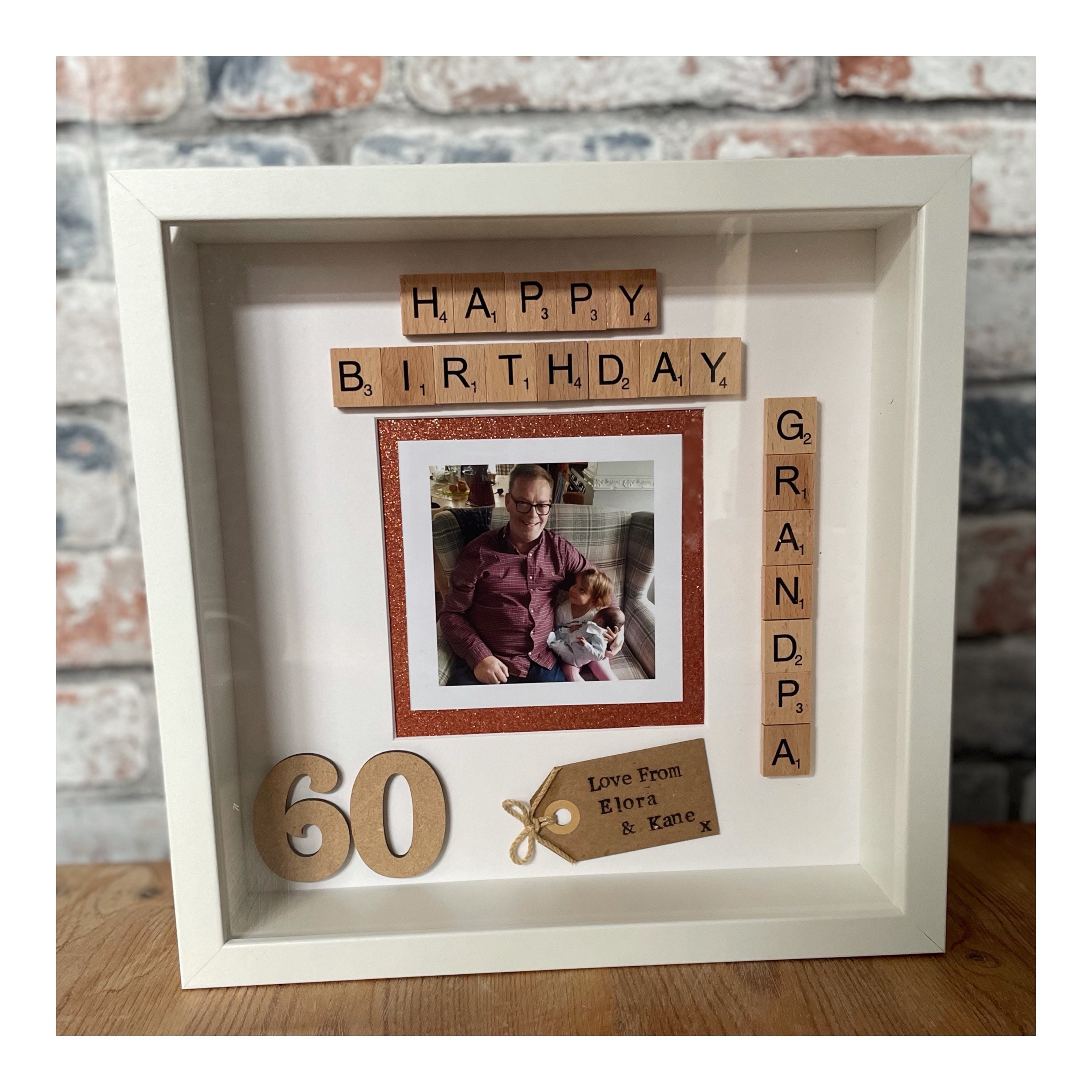 60th Birthday Personalised Photo Frame Scrabble Letters | Etsy