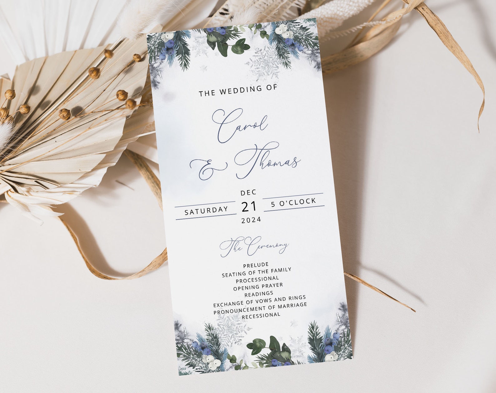 CAROL Winter Wedding Program Template, Christmas Program Card, Editable ...