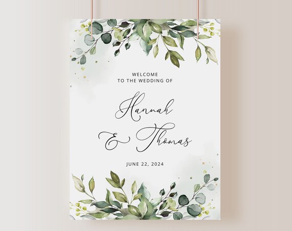 HANNAH Greenery Welcome Sign Template Foliage Wedding Welcome - Etsy