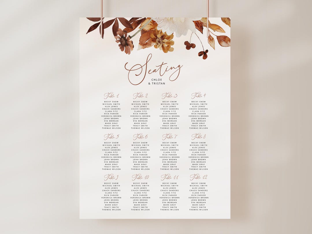 Boho Seating Chart Template, Autumn Seating Chart, Wedding Seating Sign ...
