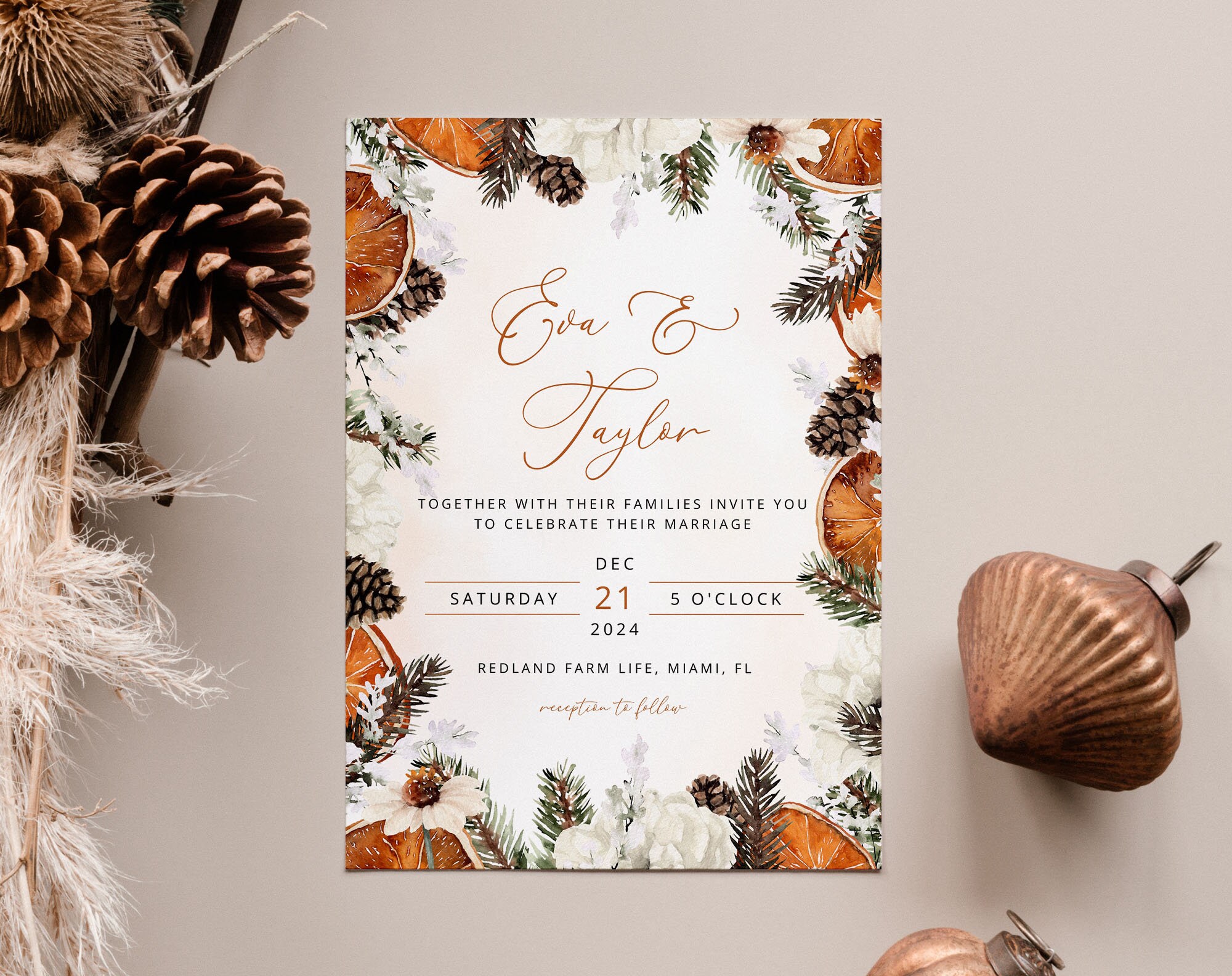 EVA Winter Wedding Invitation Template, Christmas Wedding Invite ...
