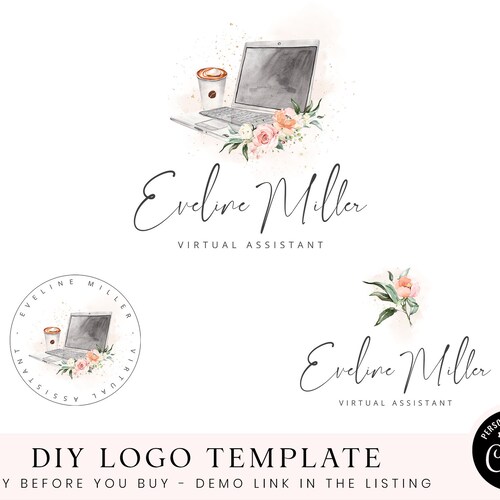 Virtual Assistant Logo Design Editable Logo Set Copywriter - Etsy